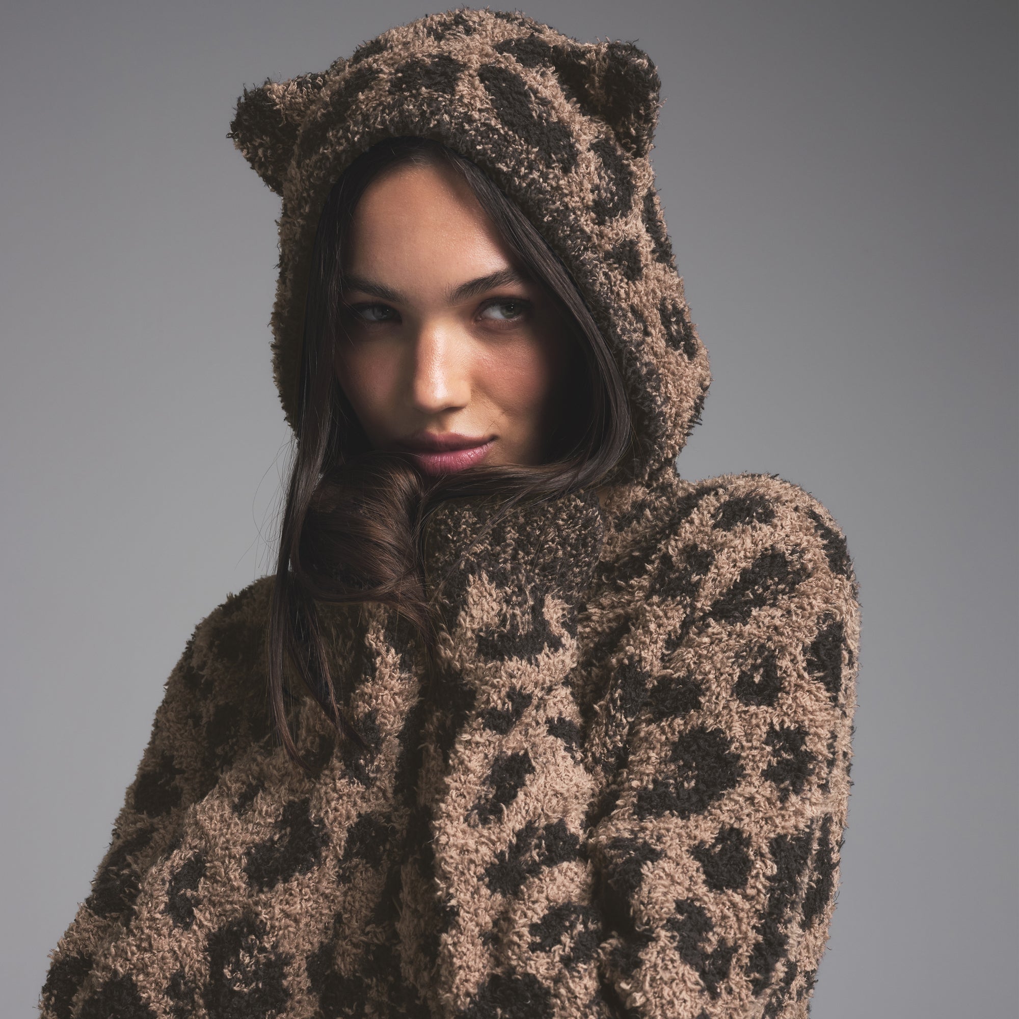 Skims Cozy Knit Animal Ear Hoodie - Leopard Print | Editorialist